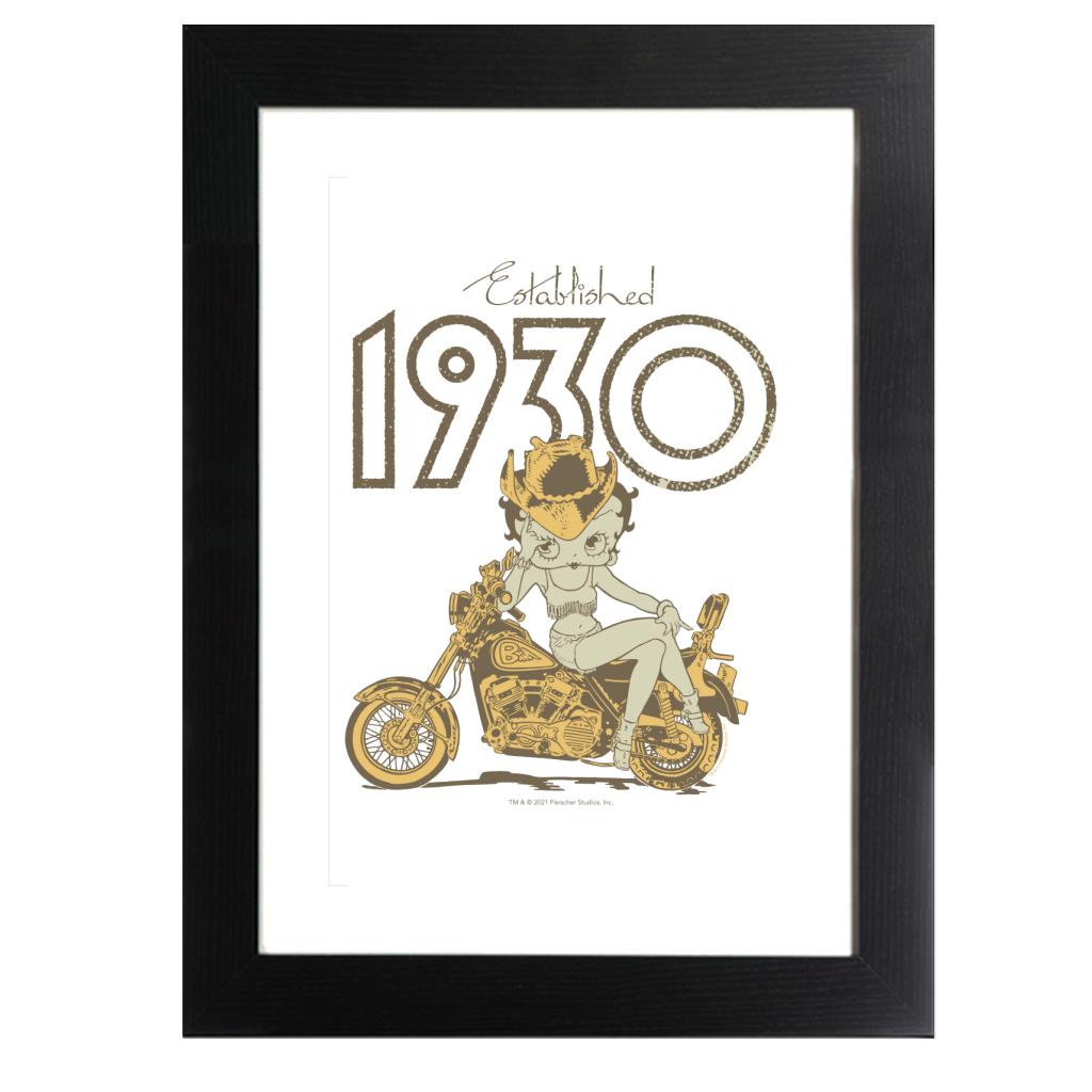 Betty Boop Established 1930 Golden Bike Framed Print | Betty Boop Shop
